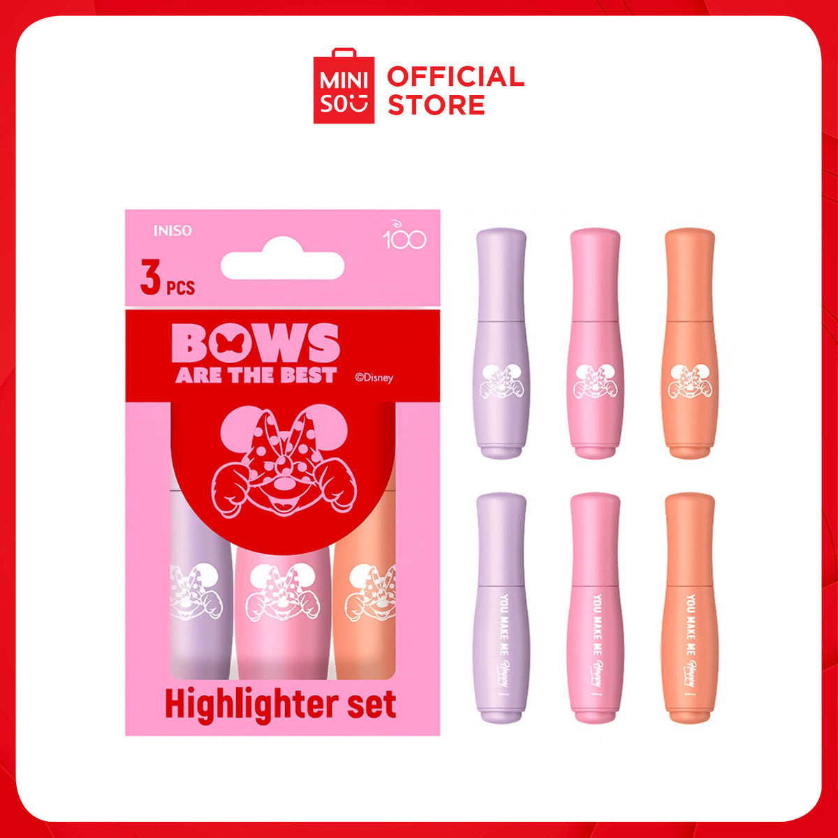 MINISO Disney 100 Smile Faces Collection Highlighter (3 Pcs, Minnie ...