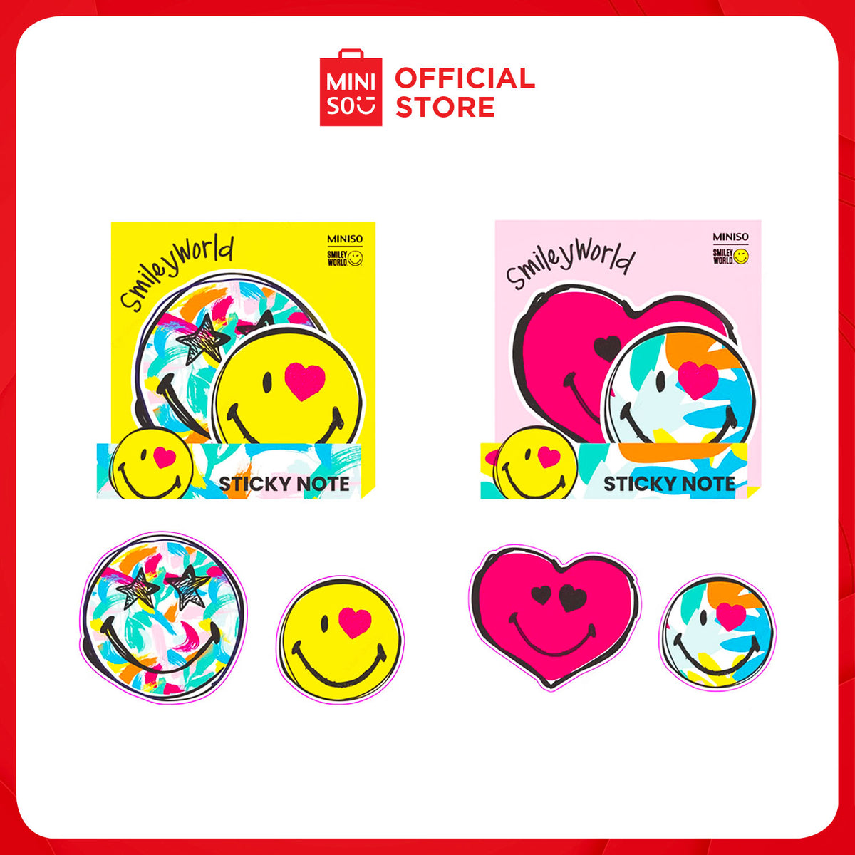 MINISO Smiley World Collection Sticky Notes (50 Sheets) (2 Assorted Mo ...