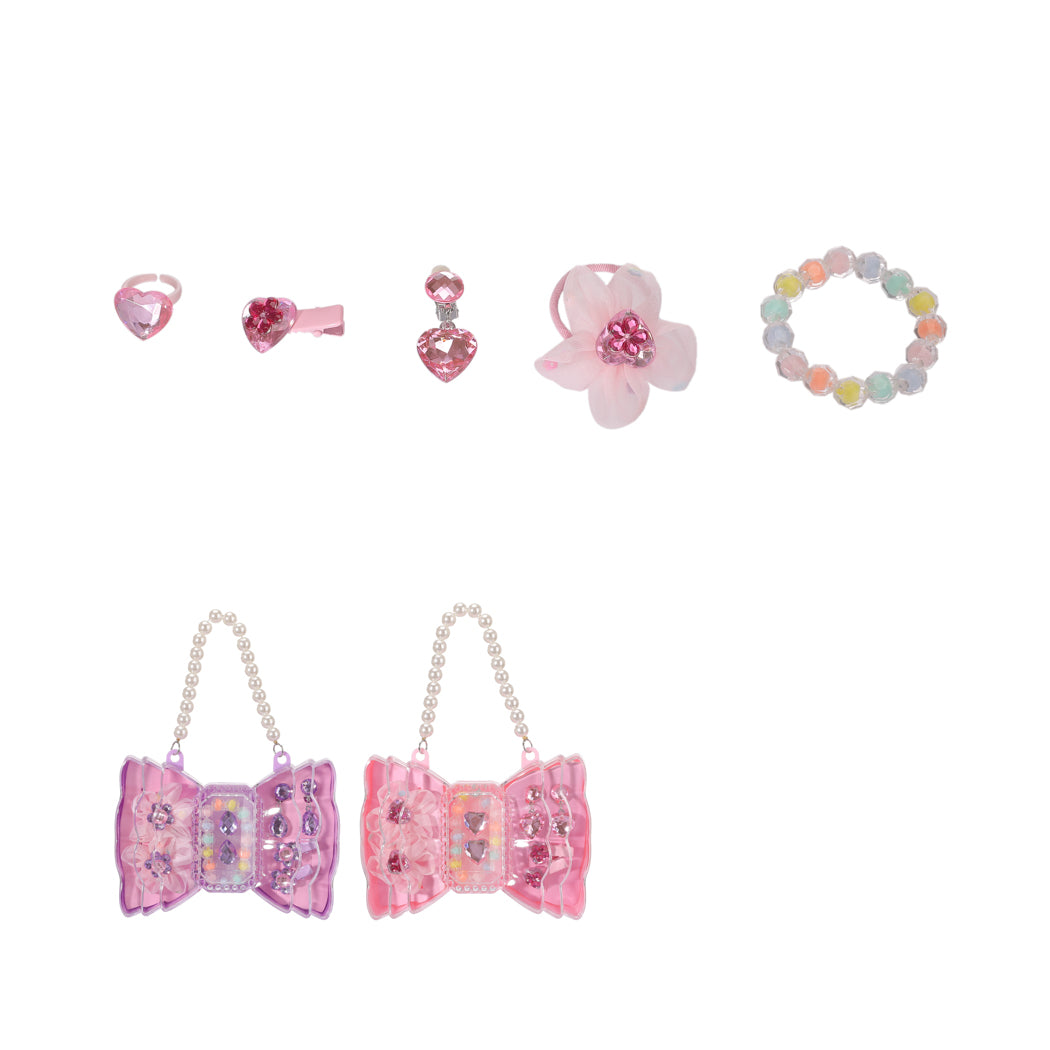 MINISO Flower Hair Accessories & Jewelry Set with Bow Tie Container ...